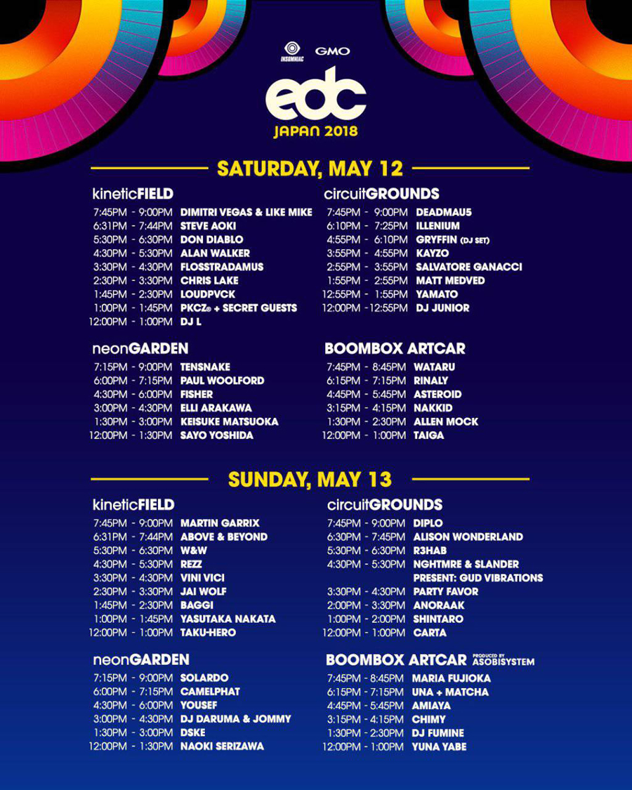 待望の「EDC Japan 2018」全タイムテーブル発表！！ | warp